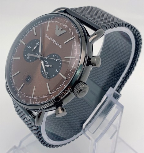 Emporio Armani AR11141 Aviator Bronze Tone Mesh Band 43mm Brown Dial ...