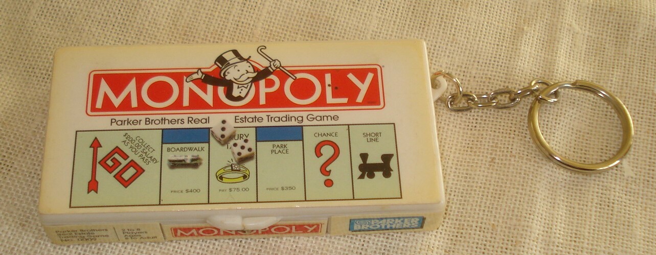 Monopoly Miniature Key Chain DOG & TOP HAT Tokens and 1 Die Hasbro 1998 ...