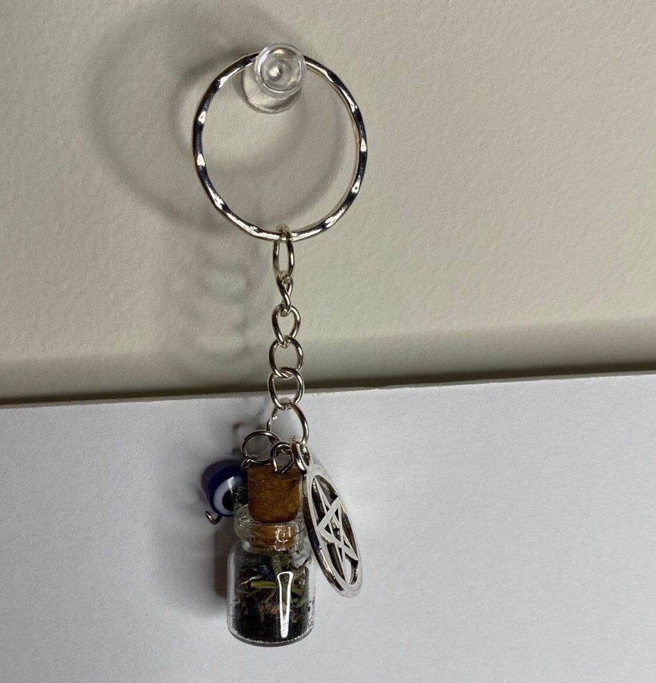 Handmade Witch Protection Bottle Keychain With Herbs, Crystals, Black ...