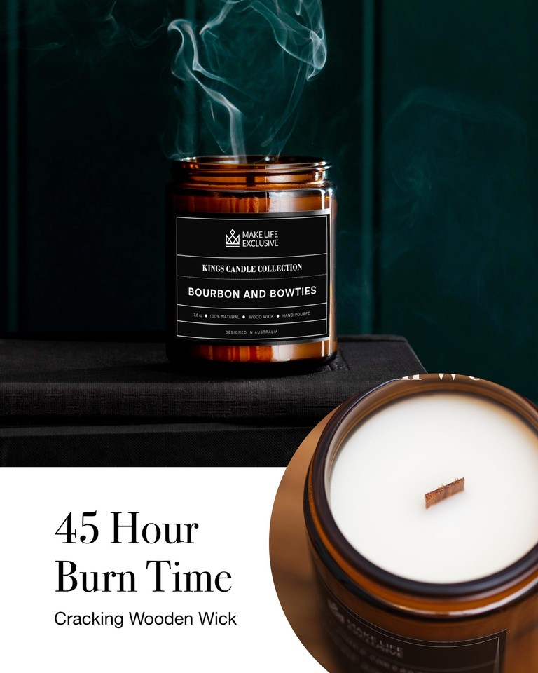 Scented Candles for Men | Bourbon Scented & Bowties | Wooden Wick Long ...