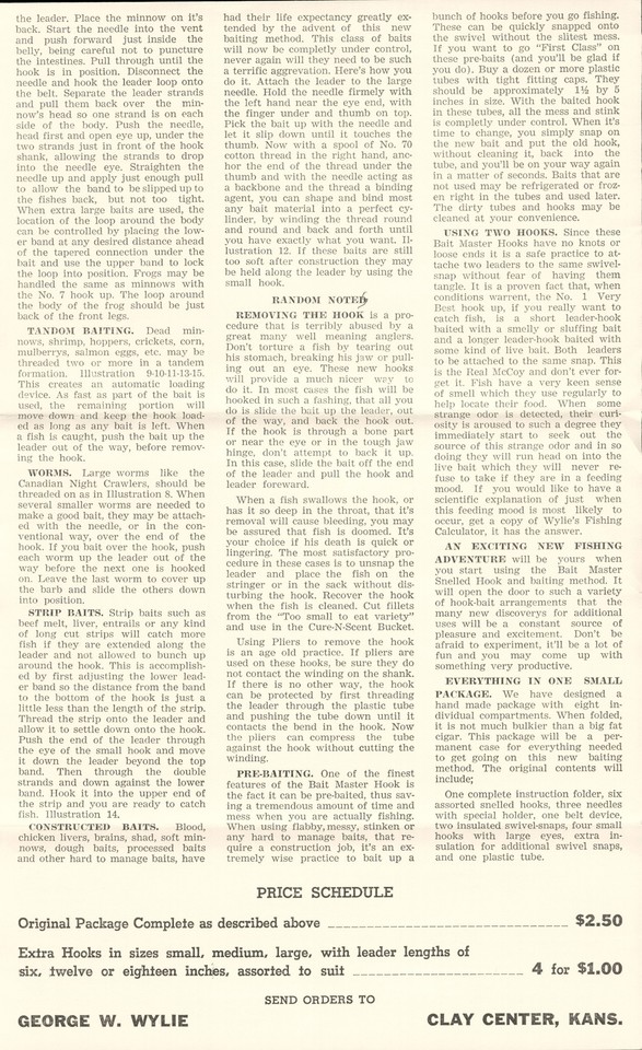 1950s George Wylie Fishing Tackle Clay Center KS Bait Master Snelled ...