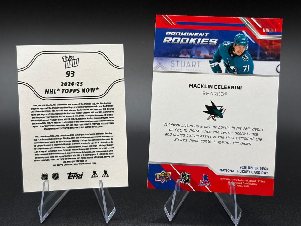 MACKLIN CELEBRINI Rookie Lot (2 Cards) NHL Topps Now & NHCD 🔥 San Jose ...