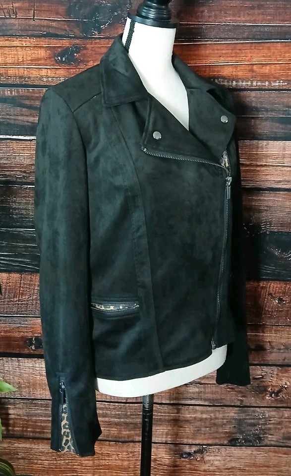 Kut From The Kloth Moto Jacket Small Jayden Faux Suede Black Leopard ...
