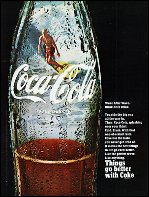 1968 Coke Bottle Surfer Surfing photo Coca-Cola retro print ad adL59 | eBay
