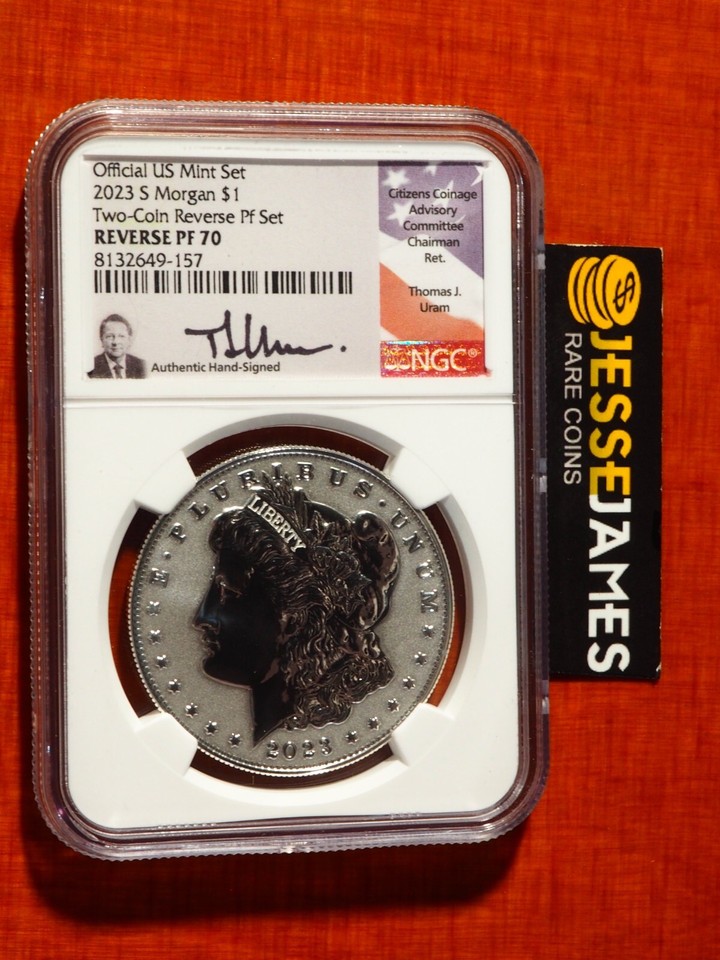 2023 S REVERSE PROOF SILVER PEACE & MORGAN DOLLAR NGC PF70 THOMAS URAM ...