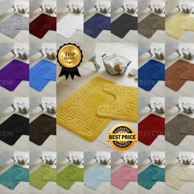 GREEK BATH MAT PEDESTAL SET NON SLIP SOFT TOILET ABSORBENT BATHROOM ...