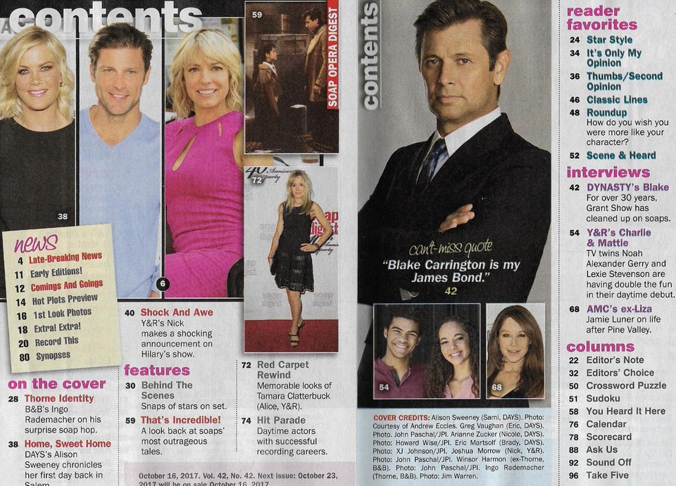 Soap Opera Digest Magazine October 16 2017 Alison Sweeney Grant Show ...