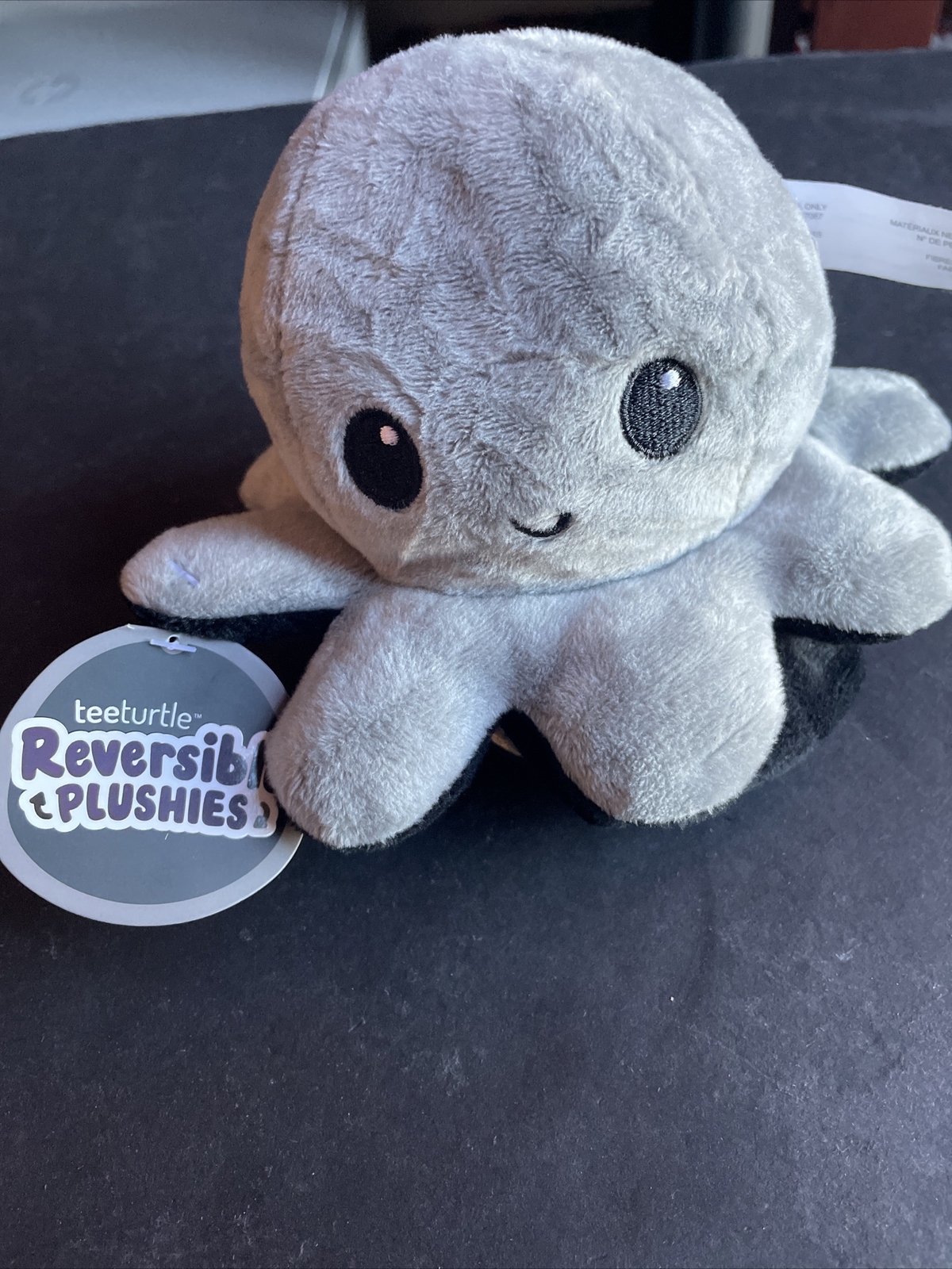 TeeTurtle Reversible Octopus - Mini Plush Toy - Grey & Black - New W ...