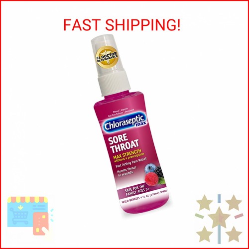 Chloraseptic Max Strength Sore Throat Spray, Wild Berries Flavor, 4.0 ...