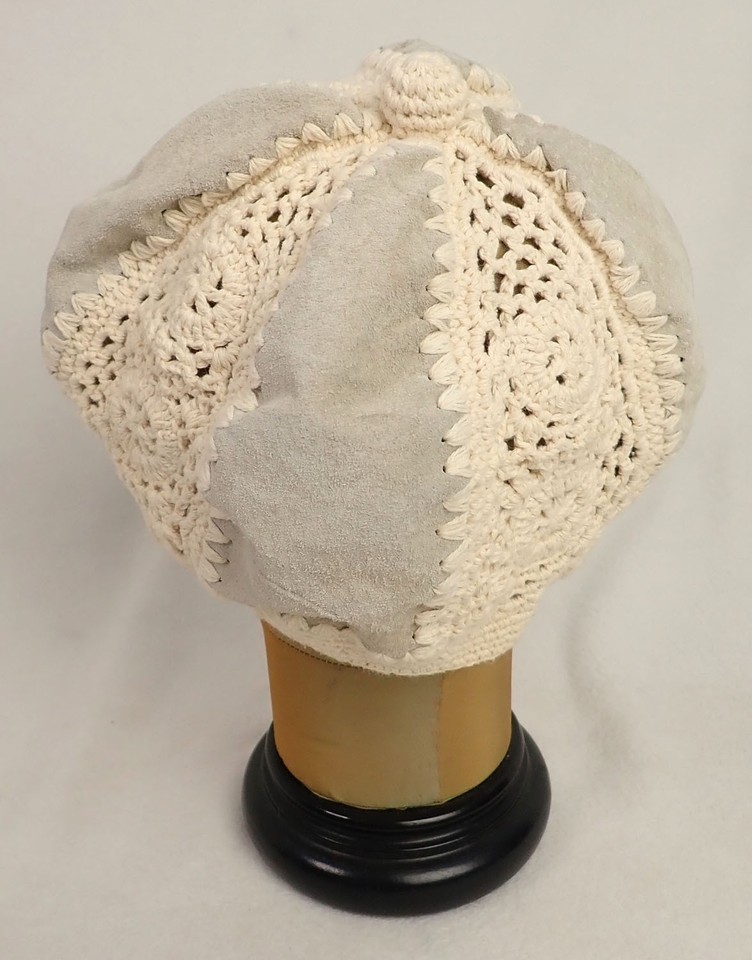 Vintage Boho Hat Patchwork Crocheted & Suede Newsboy Cap Beige | eBay
