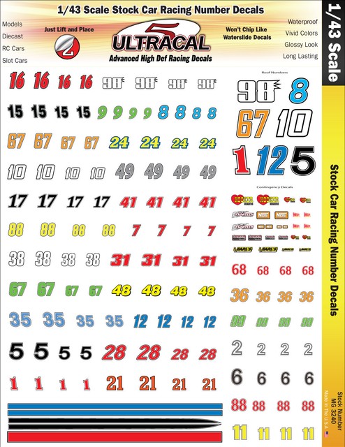 Mg3240 - 1/43 UltraCal High Def Decals Stock Car Racing Numbers for ...