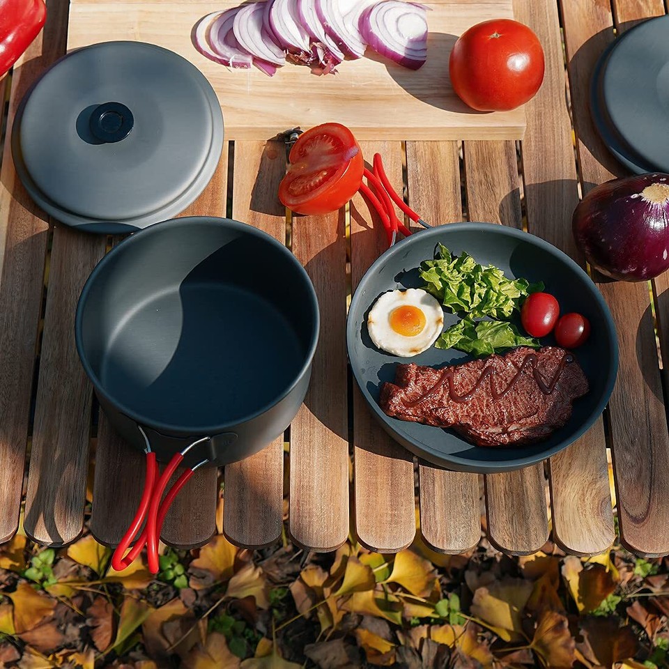 Camping Cookware Set Camping Gear Pots Pans Set Included Mesh Carry Bag ...