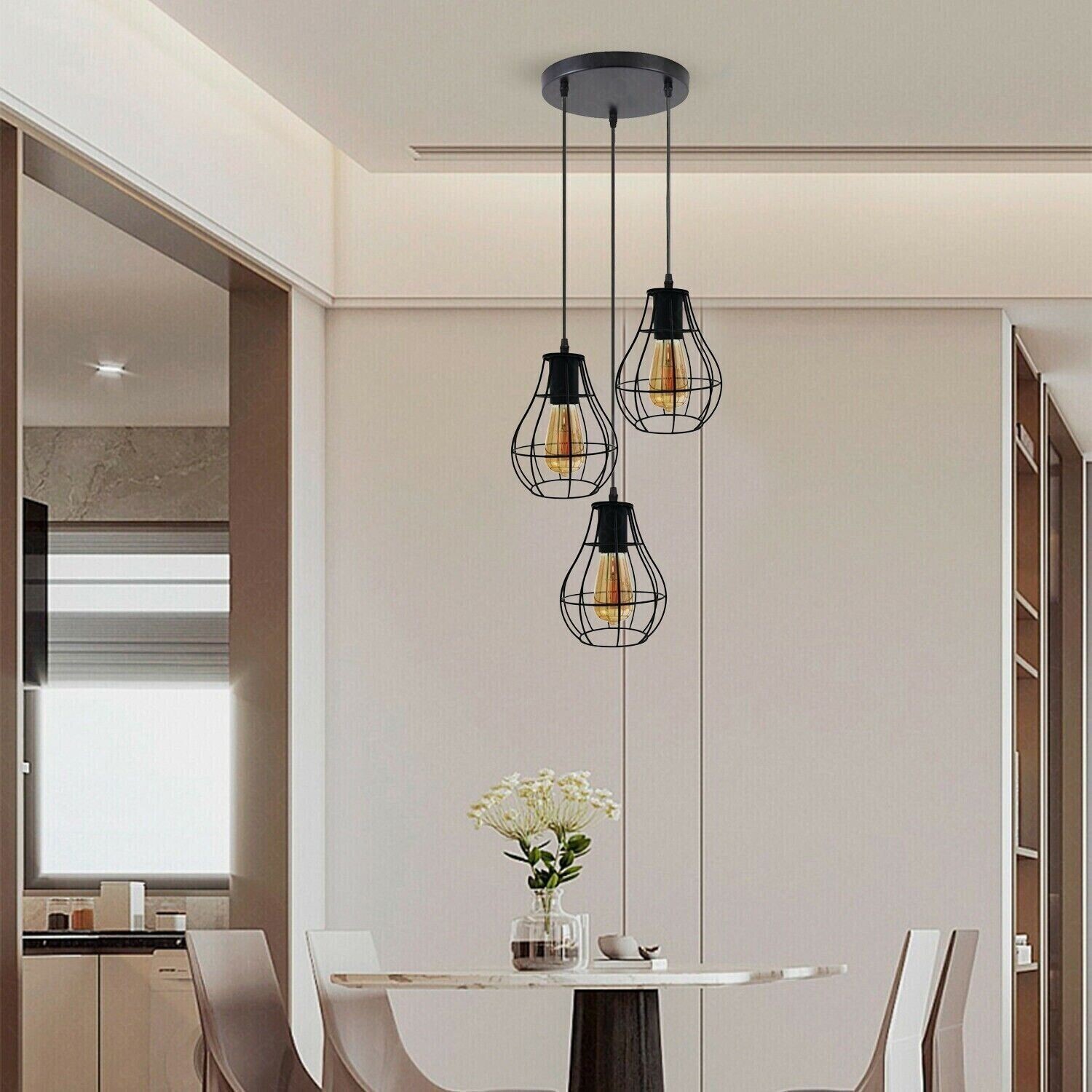 Vintage Ceiling Pendant Light Industrial Metal 3Head Cage LED Hanging ...