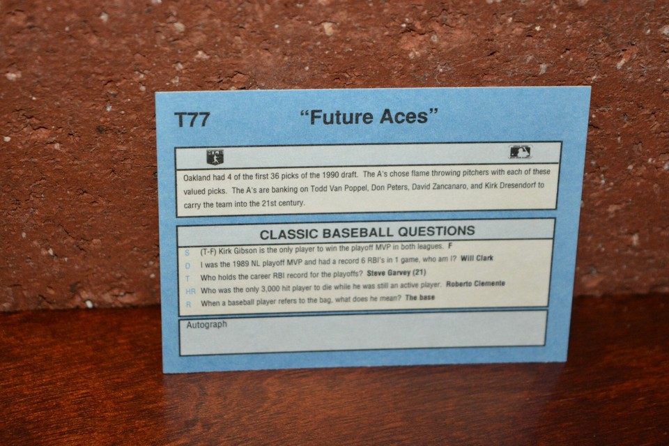 OAKLAND ATHLETICS A'S FUTURE ACES CLASSIC '91 TRIVIA GAME BASEBALL CARD ...