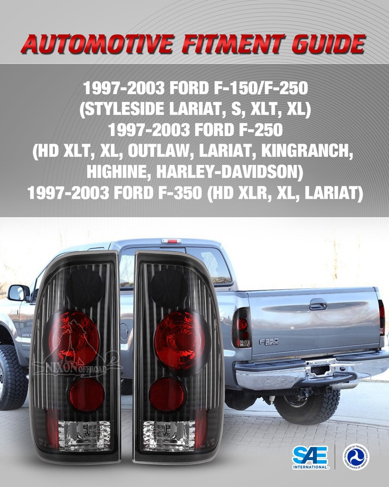 For 97-03 Ford F-150 F-250 F-350 Super Duty Taillights Style Side Black ...