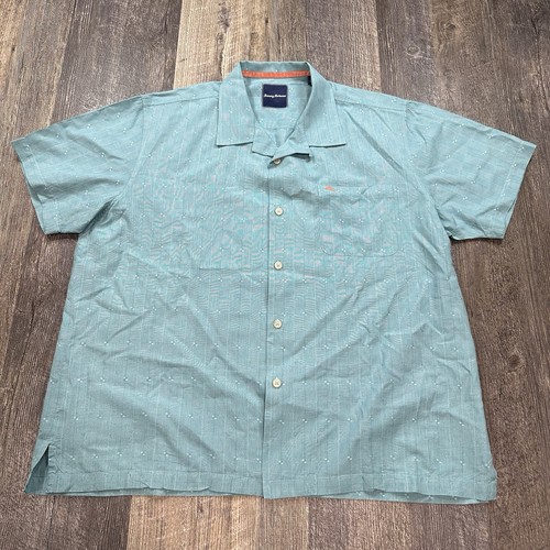 Tommy Bahama Men's Silk Blend Short Sleeve Teal Button Up Shirt XL ...