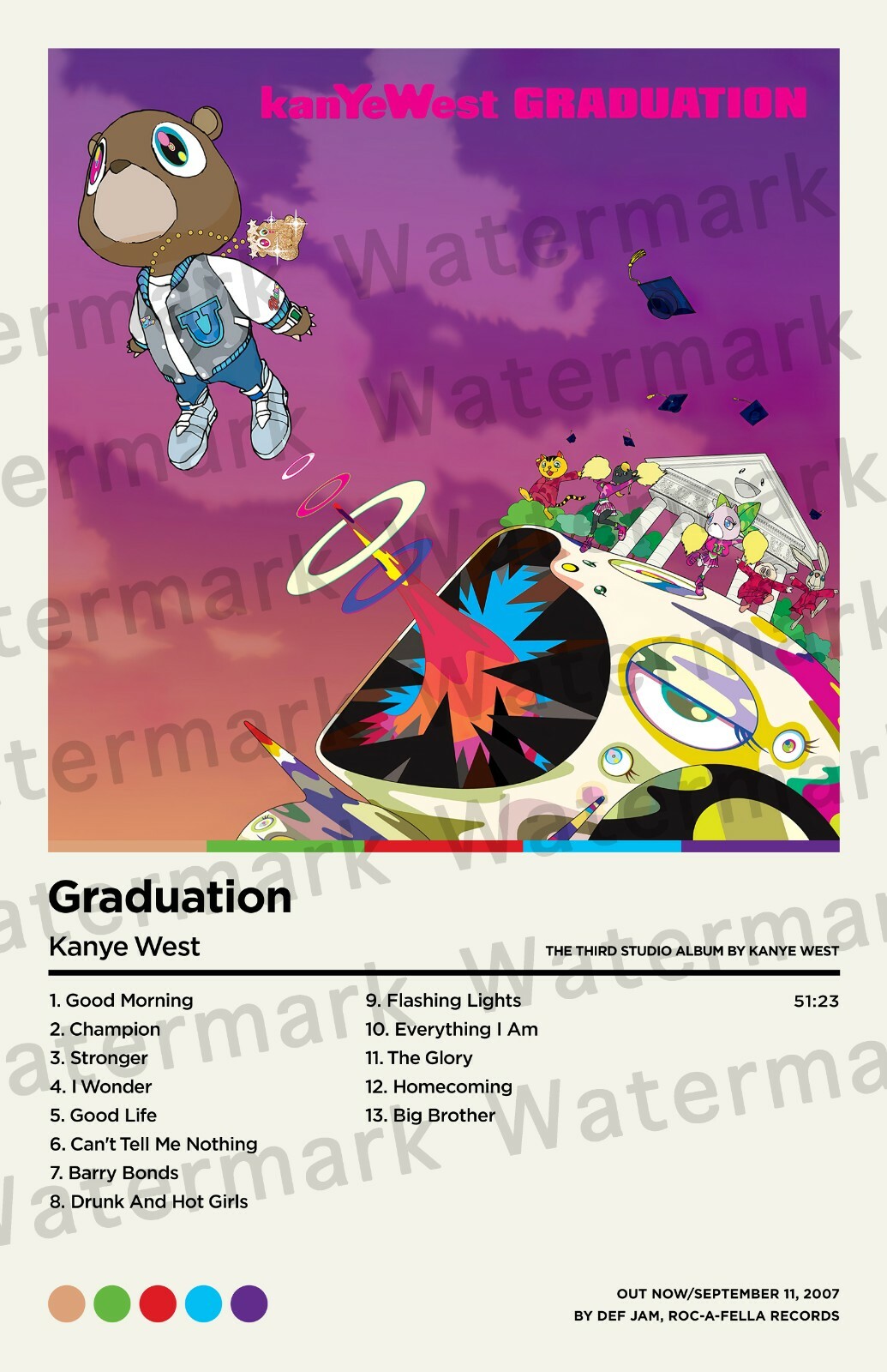 Kanye West Poster, Kanye West Prints, Graduation Album Cover 11x17 in ...
