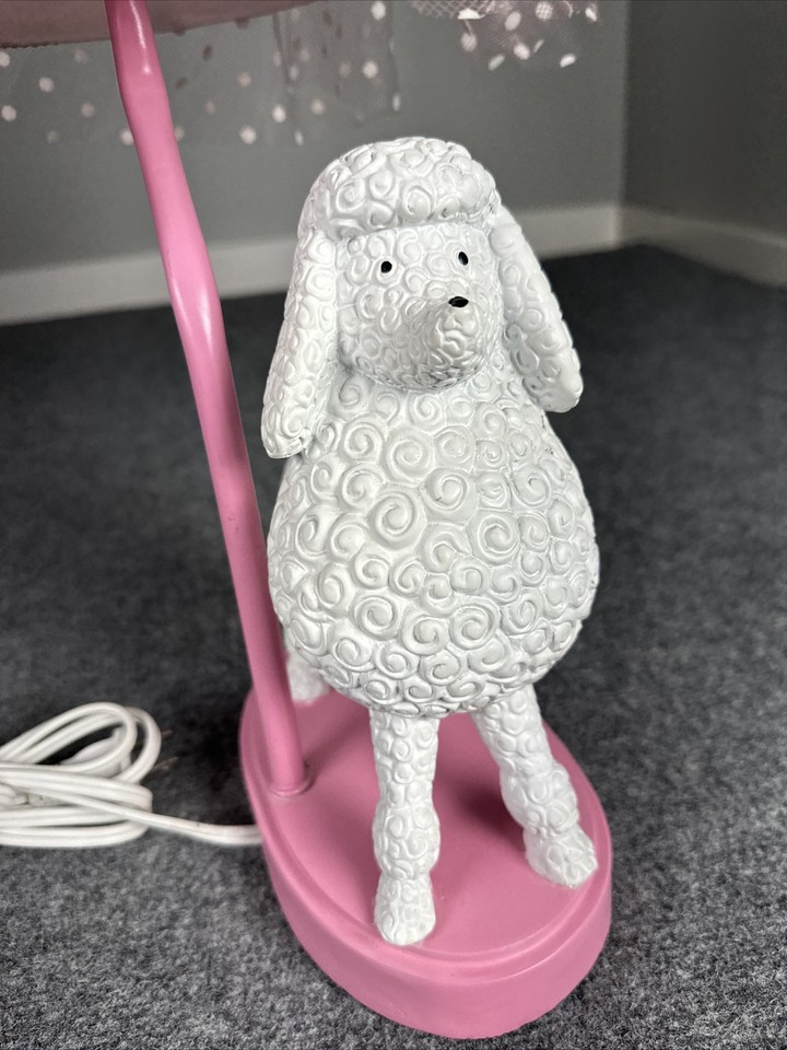 Dog Lovers White French Poodle Dog Table Lamp Home Decor Pink Ruffle ...