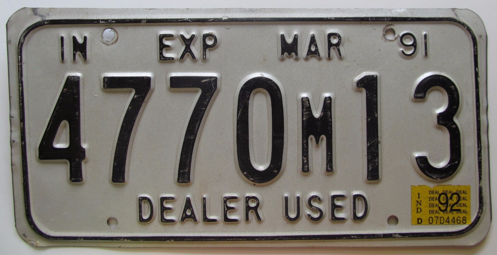 Indiana 1992 USED CAR DEALER License Plate # 4770M13 | eBay