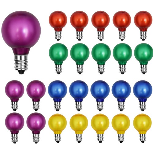 25 Pack G40 LED String Light Bulbs, 0.6W Multicolor Frosted Replacement ...