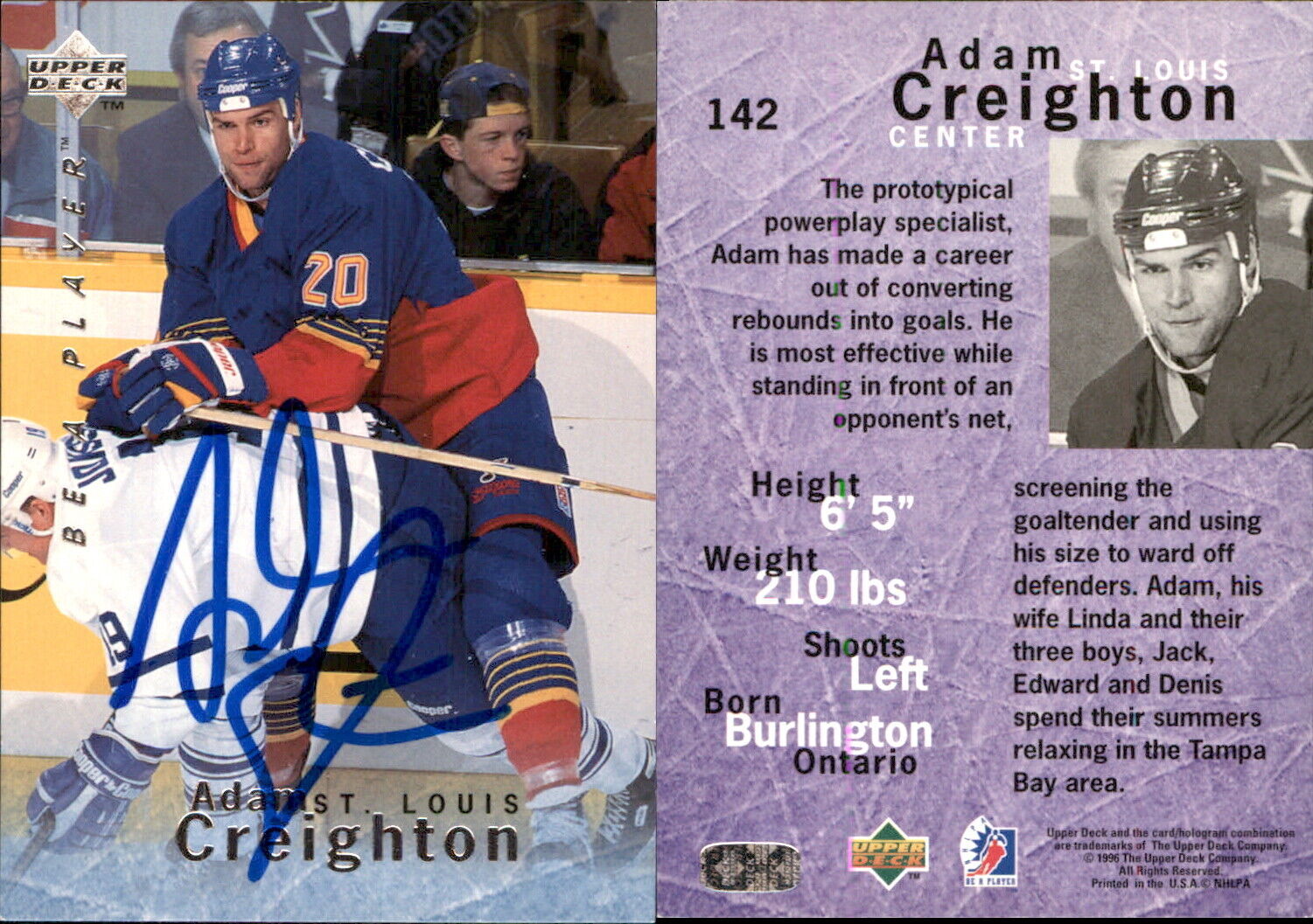 Adam Creighton 1995 Upper Deck Be a Player #142 Base Price Guide ...