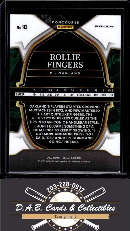 2023 Panini Select #93 Rollie Fingers Tri-Color Prizm Oakland Athletics ...