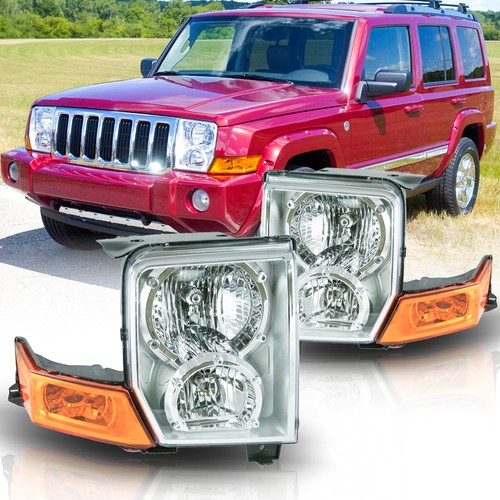 Fit For 2006-2010 Jeep Commander Halogen Chrome Headlights Headlamps ...
