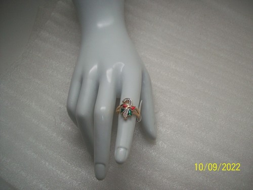 Candy Cane Ring Clear Rhinestones Enamel NWT Gold Plate Thailand Size 8 ...