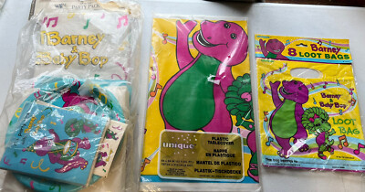 Vintage 1993 Barney Birthday Party Supplies Set New! Missing Cups ...