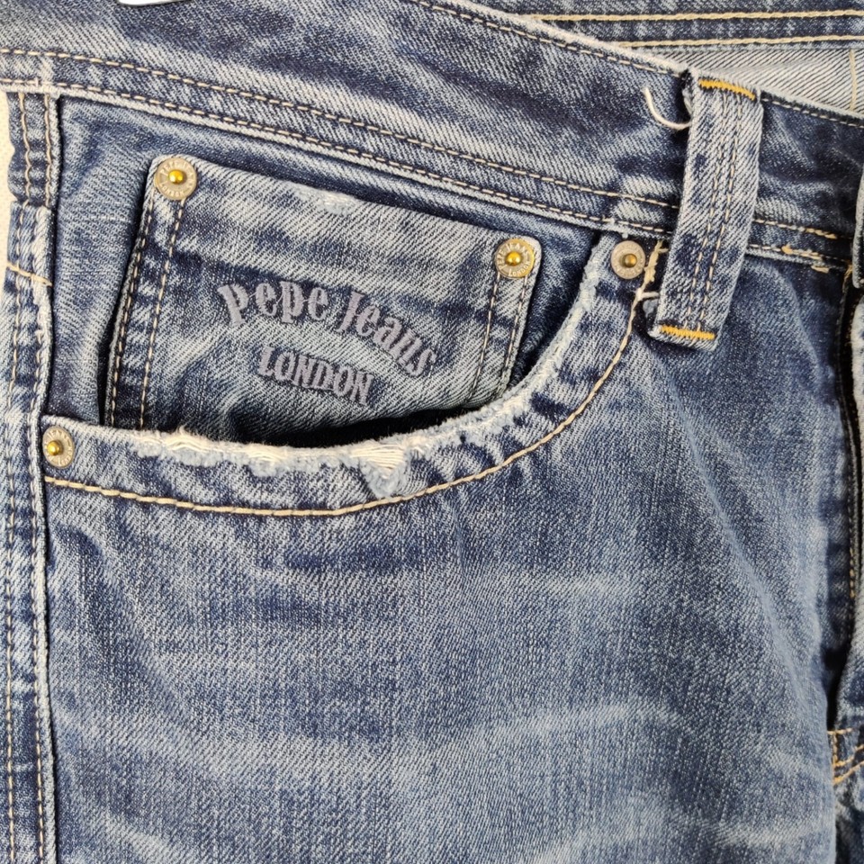 Pepe Jeans Mens Straight Jeans Blue W32 L28.5 Cotton Denim Distressed ...