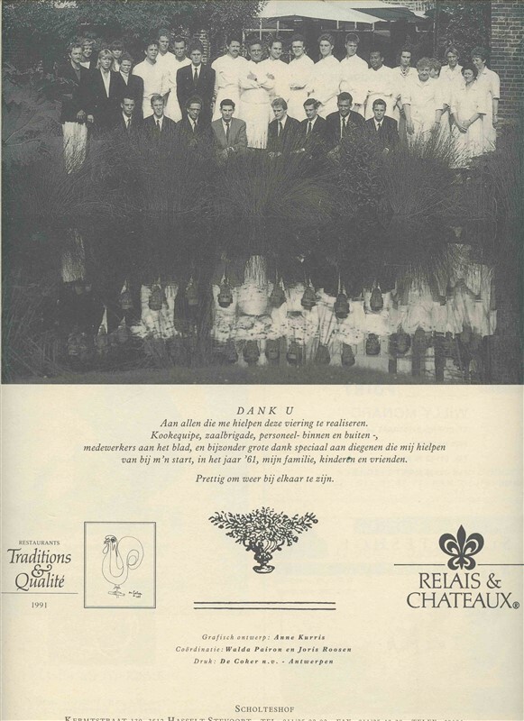 30 Years Chef Roger Souvereyns Booklet with Menus 1961 1991 Michelin ...