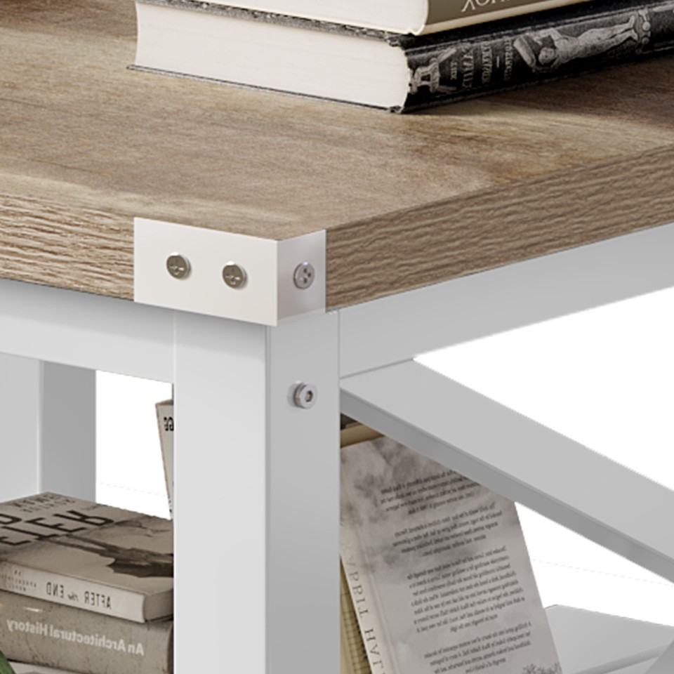 Modern Farmhouse Coffee Table Wood Square Center Table with Open ...