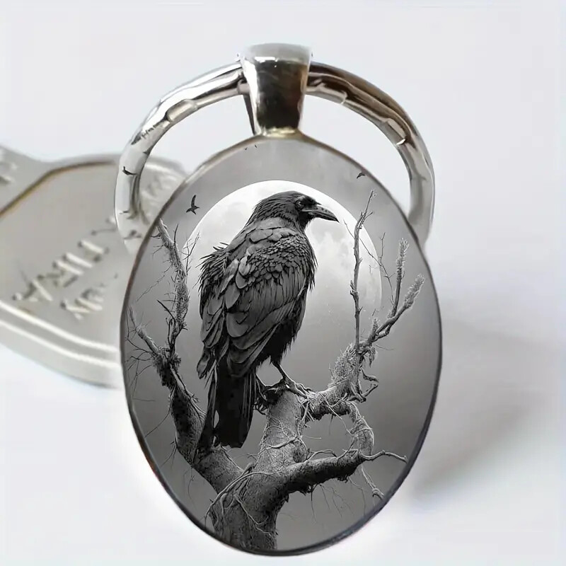 Gothic Style Black Crow Moon Transparent Oval Key Ring | eBay
