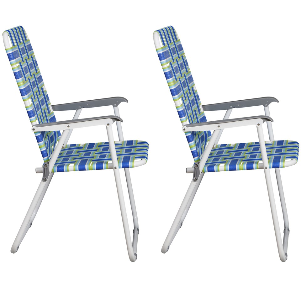 Set of 2 Folding Patio Lawn Chairs Webbed Folding Chairs for Beach ...