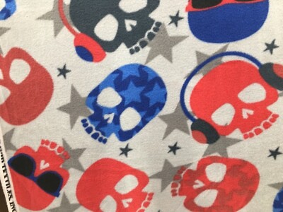 Skull fleece fabric on gray, 60” wide, sold by the yard | eBay