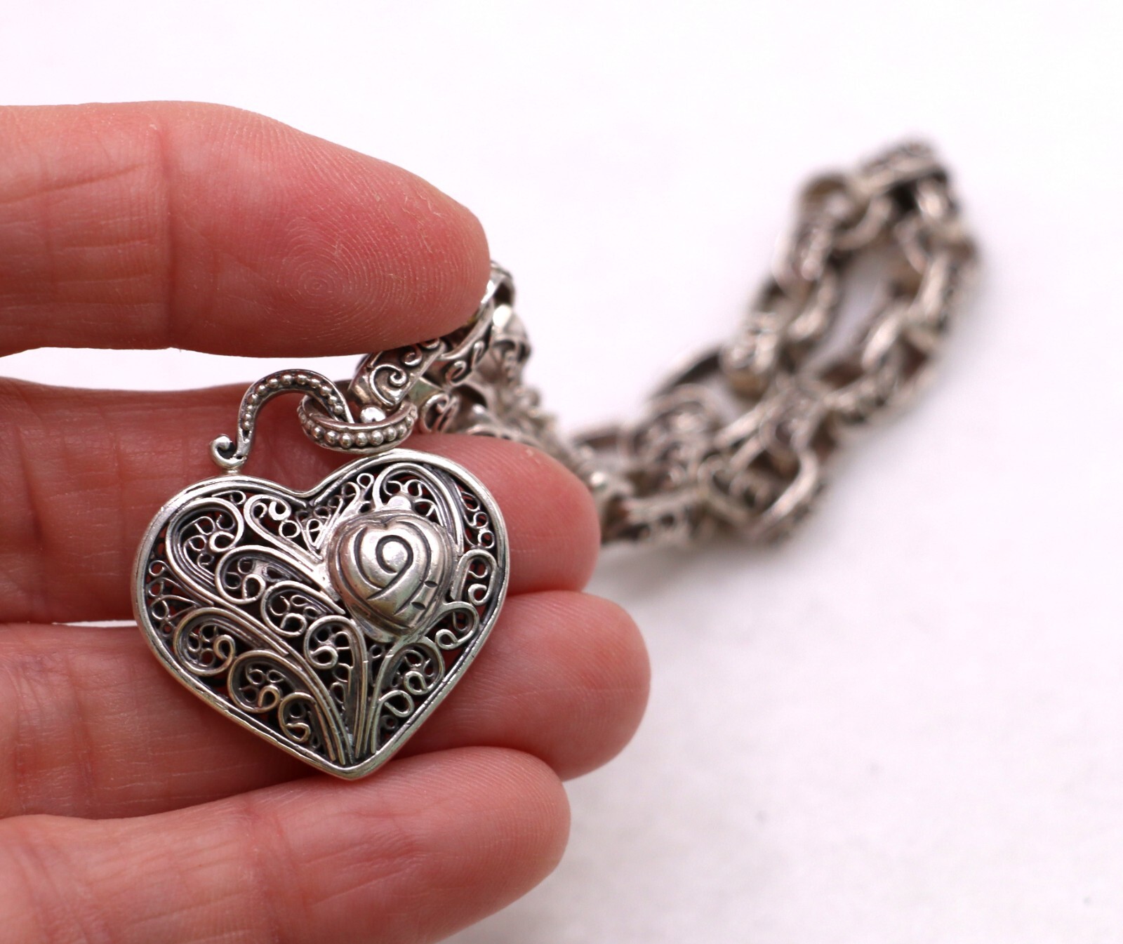 Brighton Treasures .925 Sterling Silver Filgree Heart Toggle Bracelet ...