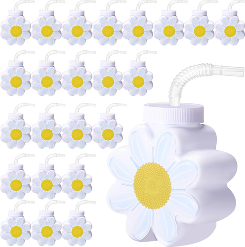 Daisy 10Oz Flower Cups with Lids and Straws for Birthday, Themed Party ...