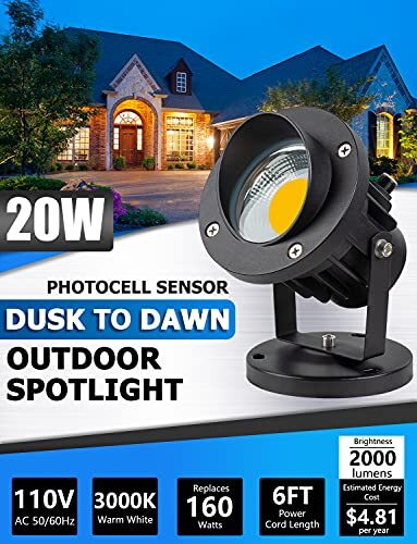 20w Outdoor Led Spotlight With Photocell Sensor 120v Waterproof Dusk To ...