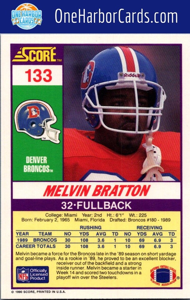 1990 Score Denver Broncos #133 Melvin Bratton | eBay
