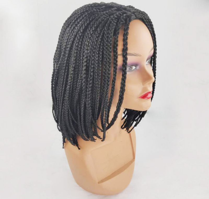 Short Black Box Braids Wigs Bob Micro Braided Wigs Synthetic None Lace ...