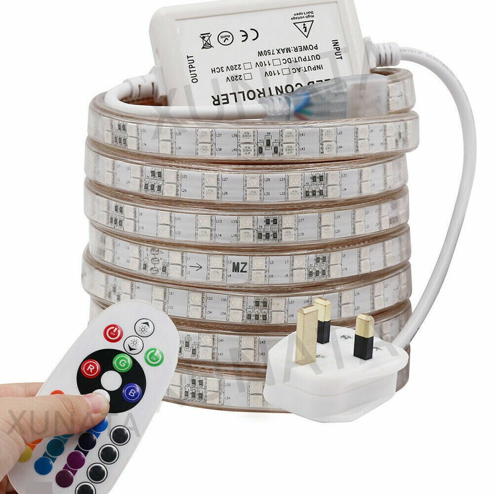 RGB LED Strip Lights 220V 240V 5050 SMD Rope Tape Waterproof IP67 UK ...