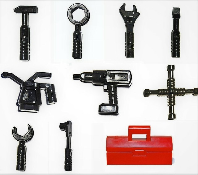 Lego Minifigure Tools 9 piece Toolbox Mechanic Wrench Screwdriver Drill ...
