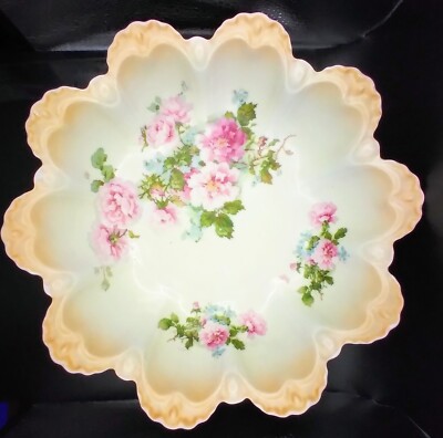 German Antique Fine China Wild Rose Transferware 11" Serving Bowl | eBay