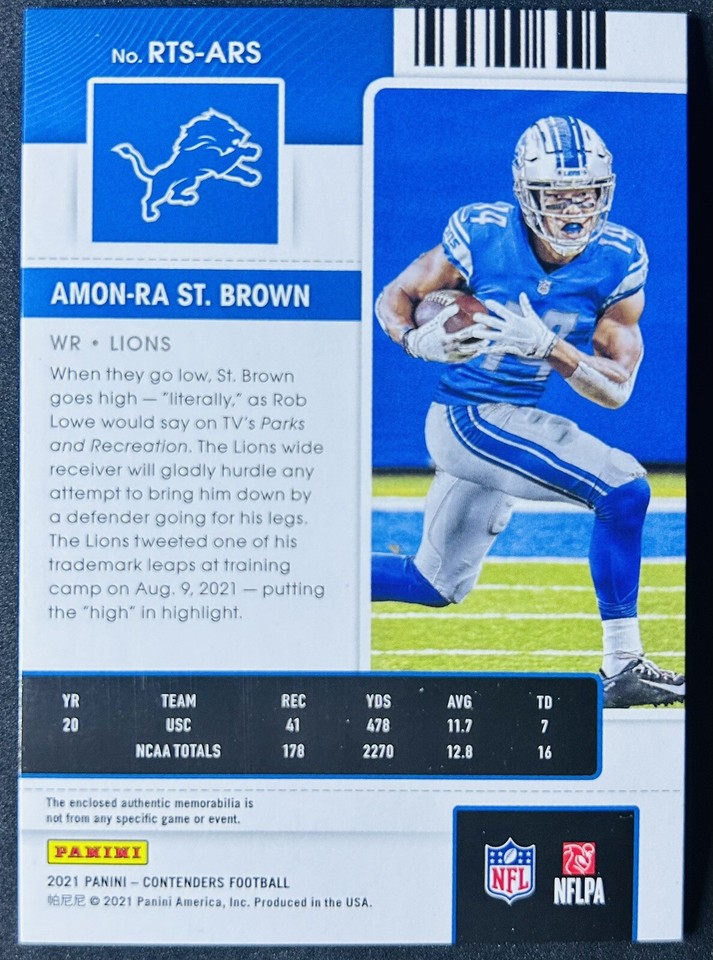 2021 Panini Contenders - Rookie Ticket Swatches #RTS-ARS Amon-Ra St ...