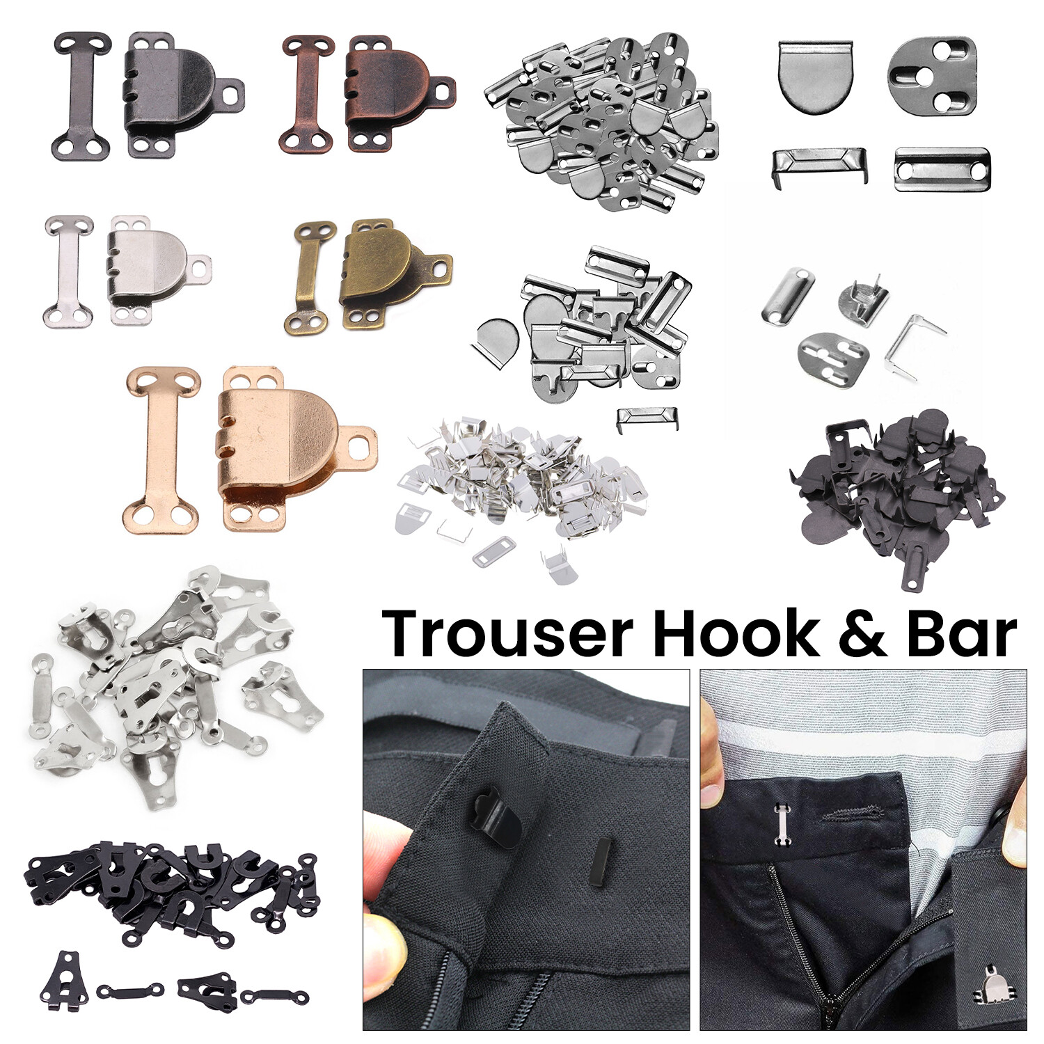 Trouser Hook And Bar Fastener Skirt Pent SEW ON Waist Extender Tailor ...