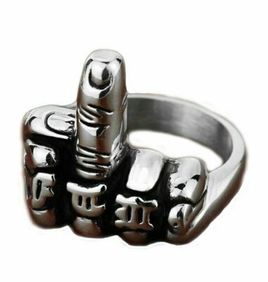 Mens Biker Punk Middle Finger Up Ring Stainless Steel Fist Band Size 7 ...