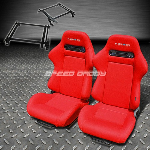 PAIR NRG TYPE-R STYLE RED CLOTH RACING SEAT+BRACKET FOR 02-06 ACURA RSX ...