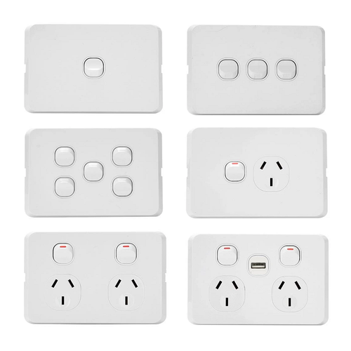 Slimline Light Switch Double Power Point Wall Socket Outlet GPO Slim ...