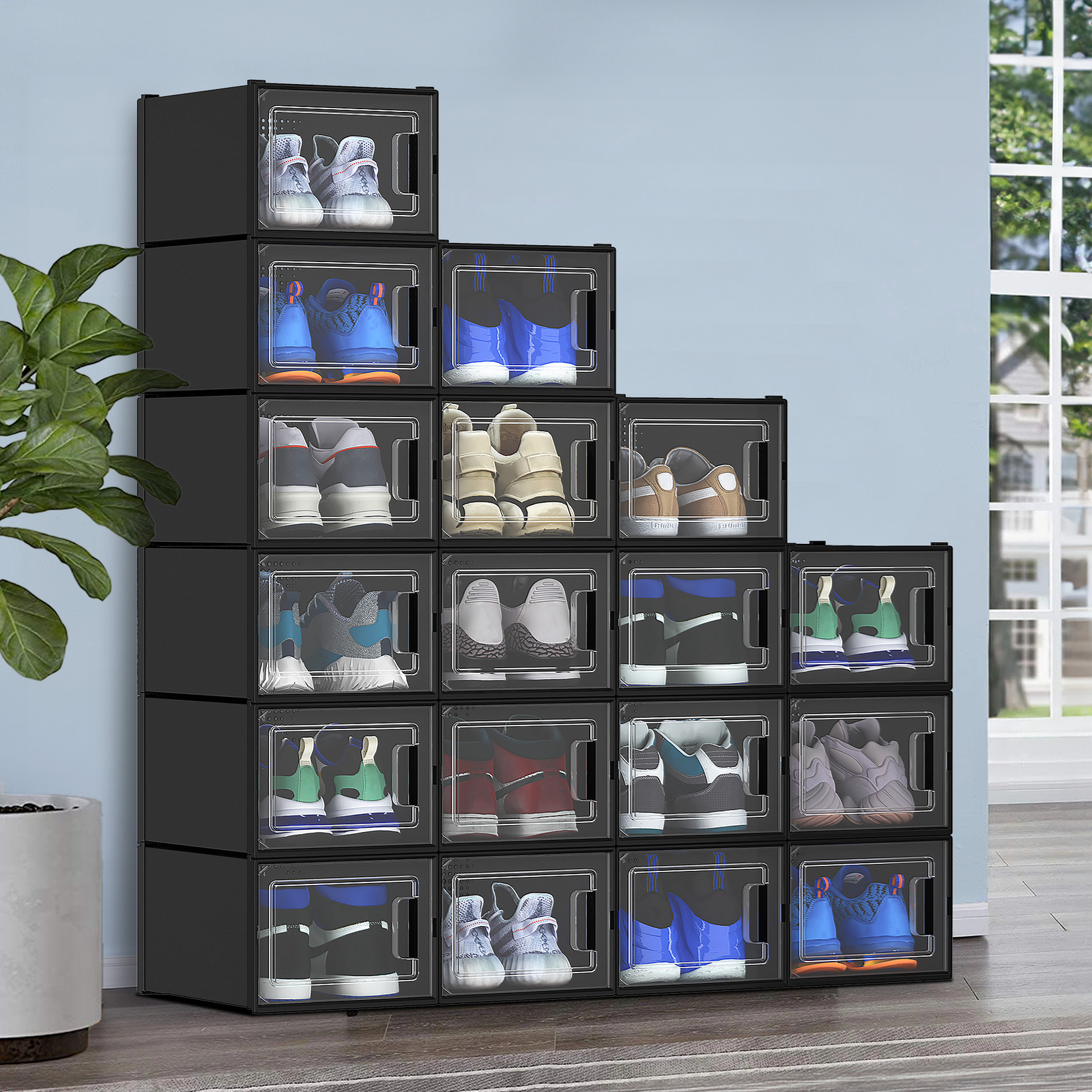 TAUS XL Shoe Box Storage Cases Sneaker Organizer Stackable 18PCS Black ...