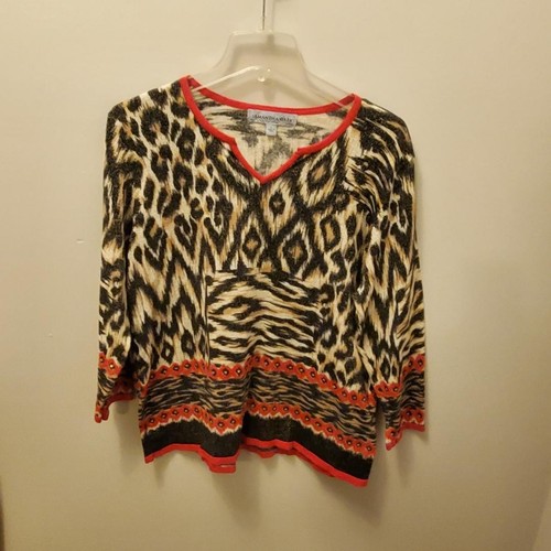 Women's Samantha Grey Animal Print Blouse, Size L, Multi color ...